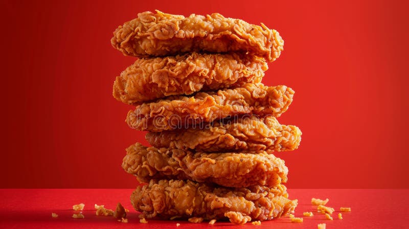 Stack of Crispy Fried Chicken on a Red Background Stock Image - Image ...