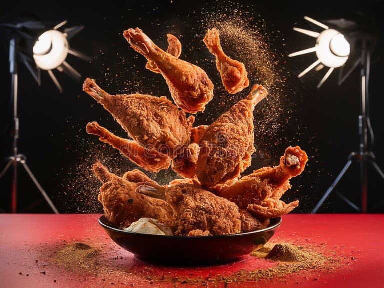 Stack of Crispy Fried Chicken with Spicy Spice Topping Effect Stock ...