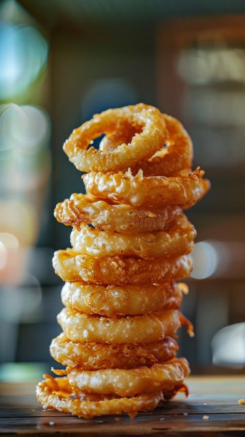 Stack of Crispy Fried Onion Rings in Close-up Stock Image - Image of ...