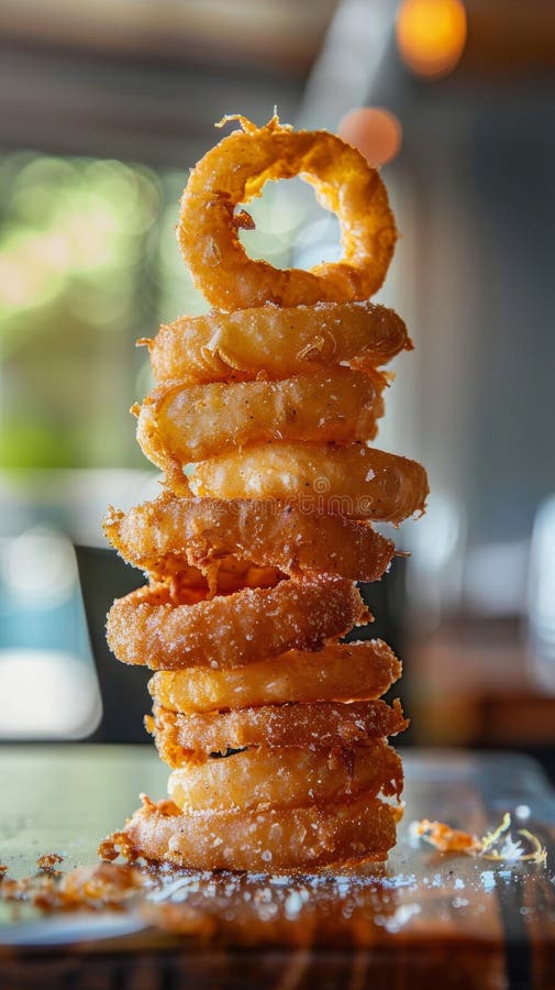 Stack of Crispy Fried Onion Rings on a Table in a Restaurant, Food ...