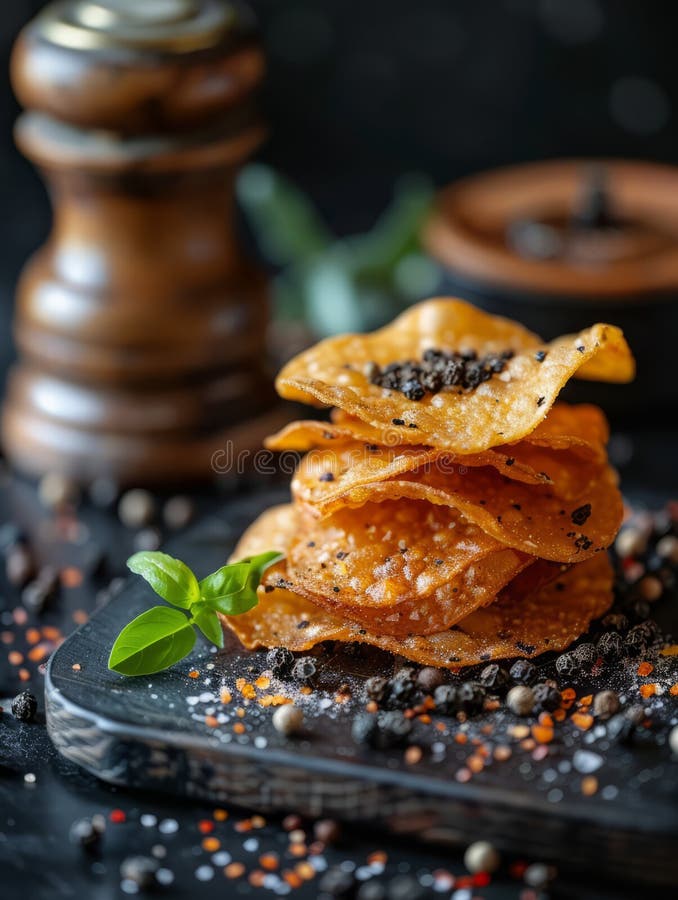 Stack of Crispy Fried Snacks Seasoned with Pepper Garnish Stock Image ...