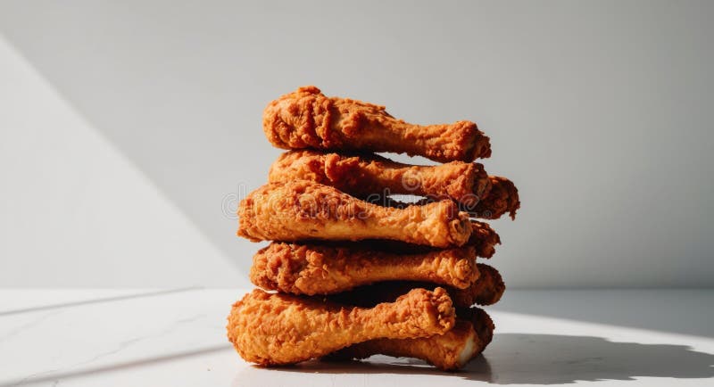 A Stack of Crispy Golden Brown Fried Chicken Drumsticks. Stock Photo ...