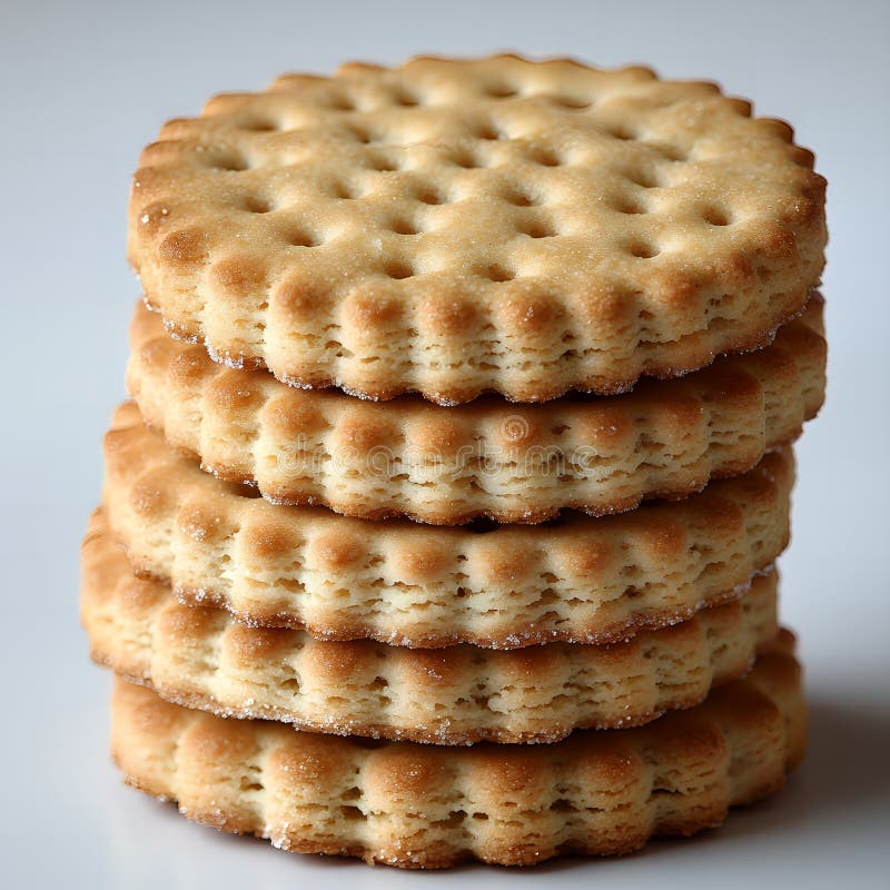 Stack of Crispy Golden Brown Round Crackers Biscuits Sweet Cookies ...