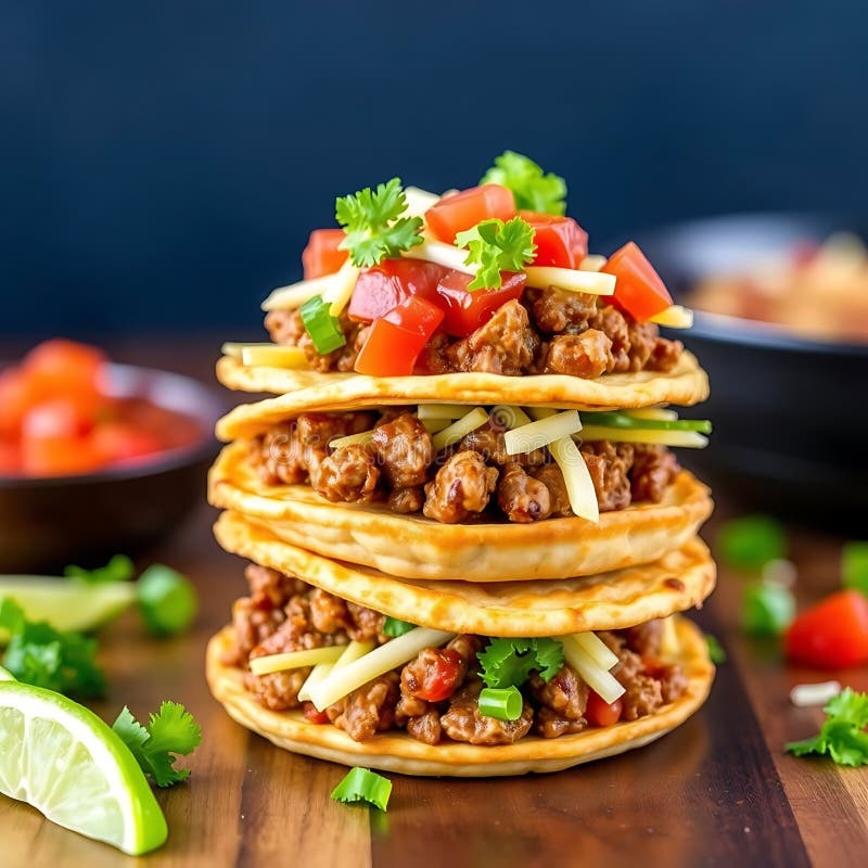 A Stack of Crispy Mini Tacos Filled with Seasoned Ground Beef Topped ...
