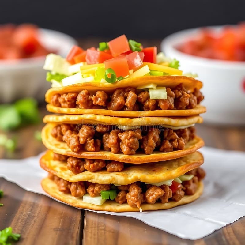 A Stack of Crispy Mini Tacos Filled with Seasoned Ground Beef Topped ...
