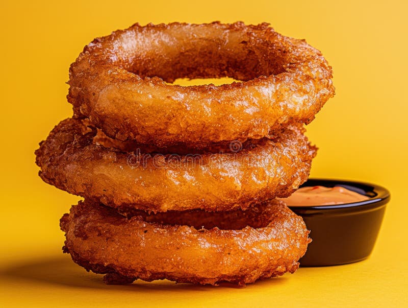 A Stack of Crispy Onion Rings with Dipping Sauce. Stock Illustration ...