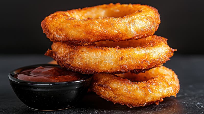 A Stack of Crispy Onion Rings with Dipping Sauce. Stock Illustration ...