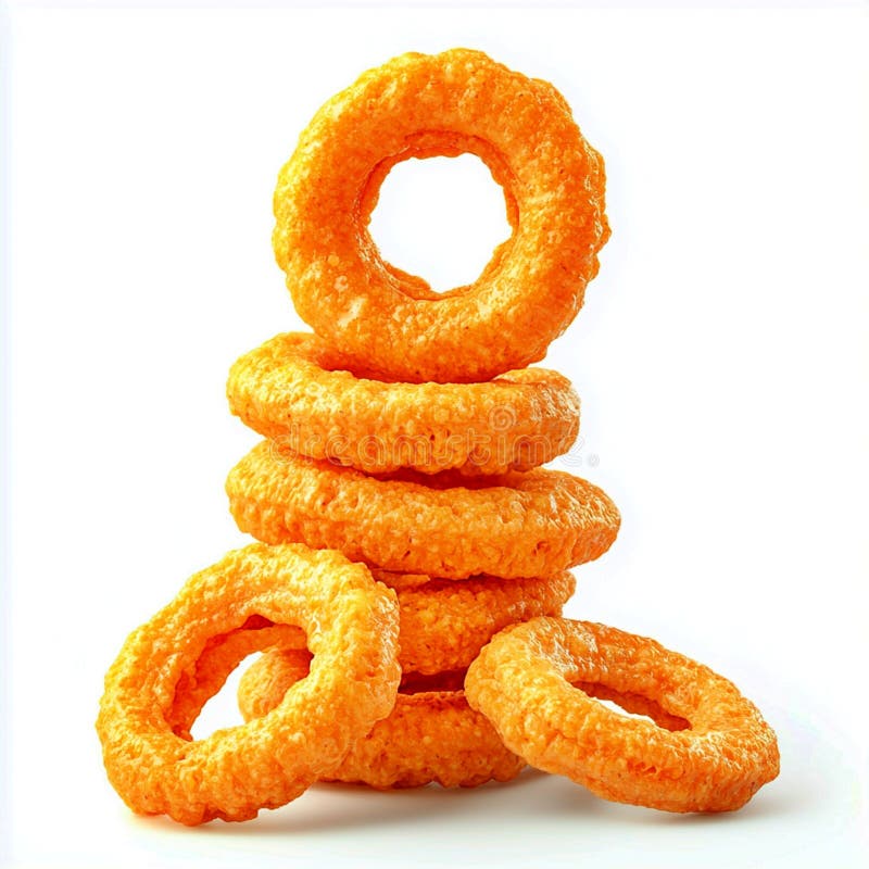 Stack of Onion Rings Crispy Fried Snack Food on a White Surface ...
