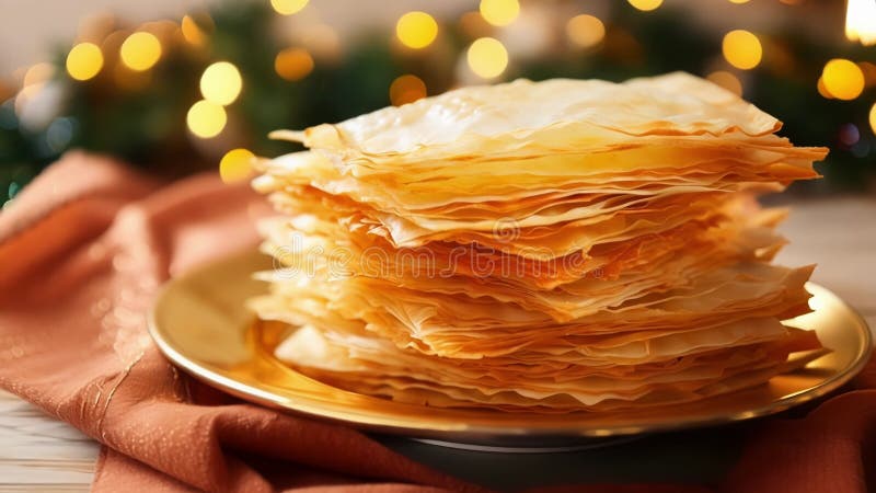 Stack of Crispy Phyllo Dough Sheets on Festive Table Setting Stock ...