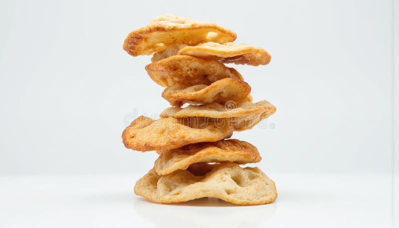 Stack of Crispy Rye Bread Crackers Isolated on White Background. Golden ...