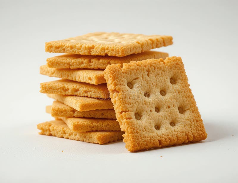Stack of Crispy Square Crackers on White Background - Food Photography ...