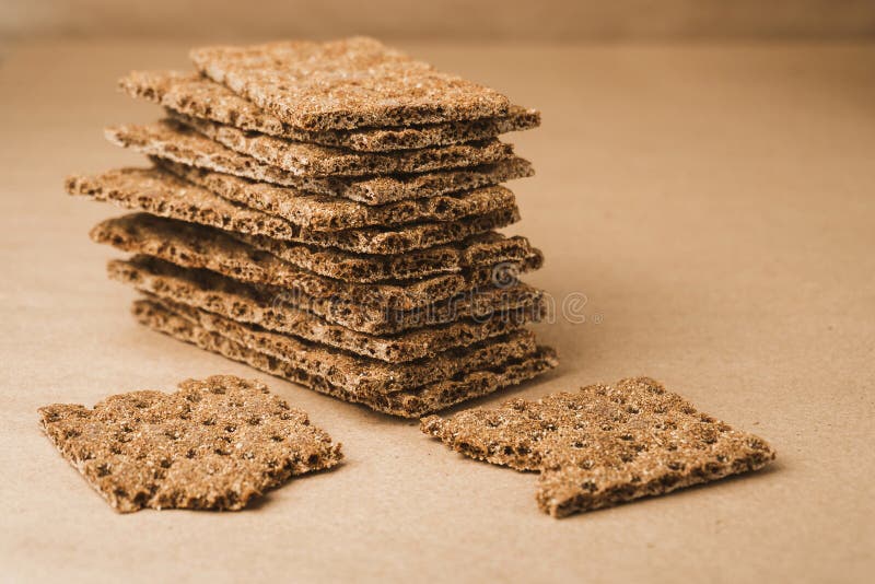 Stack of Crispy Wheat, Rye and Corn Flatbread Crackers. Healthy Food ...