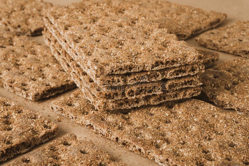 Stack of Crispy Wheat, Rye and Corn Flatbread Crackers. Healthy Food ...