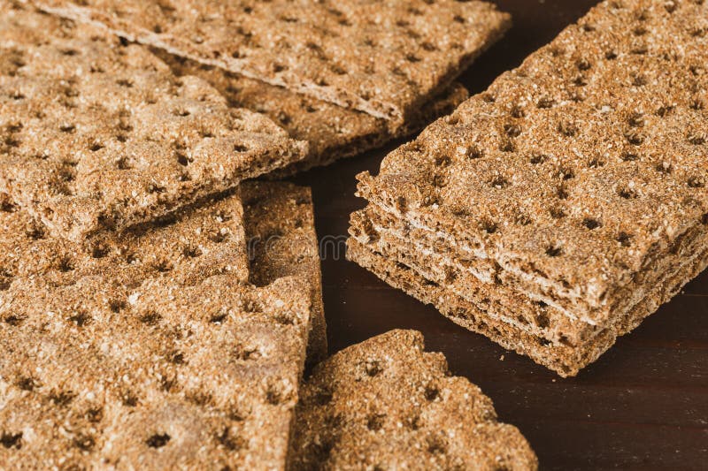 Stack of Crispy Wheat, Rye and Corn Flatbread Crackers. Healthy Food ...