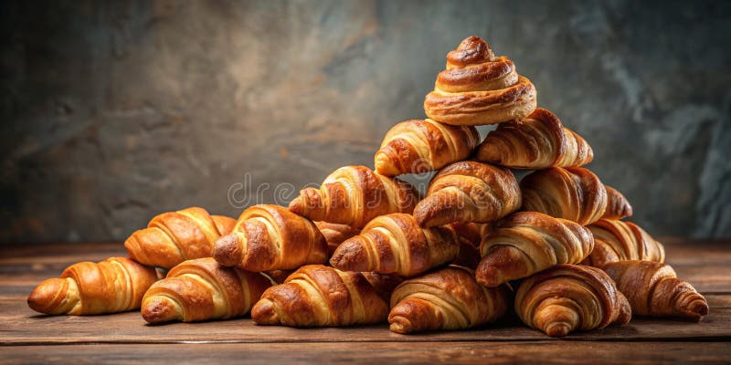 A Stack of Croissants on a Table Next To Other Stacks of Croissants on ...