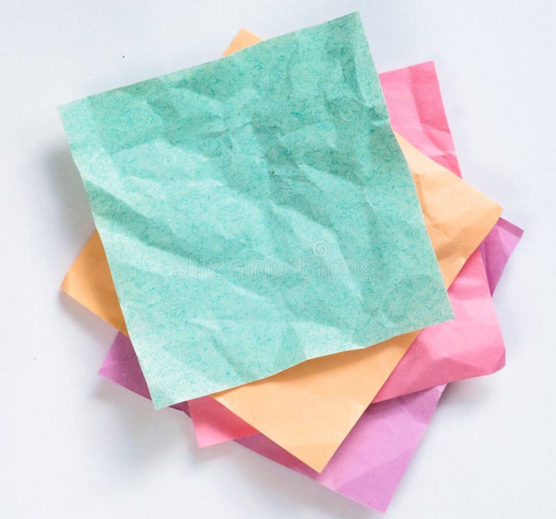 Stack of Crumpled Sticky Reminder Notes Stock Image - Image of remind ...