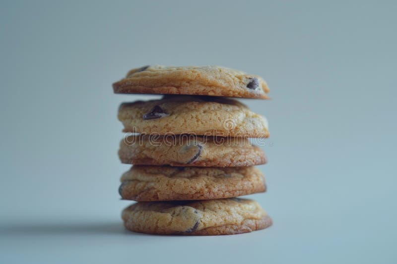 Stack of Crunchy Chocolate Chip Cookies Isolated on a Light Gray ...