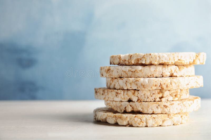 Stack of Crunchy Rice Cakes on White Table. Stock Photo - Image of ...