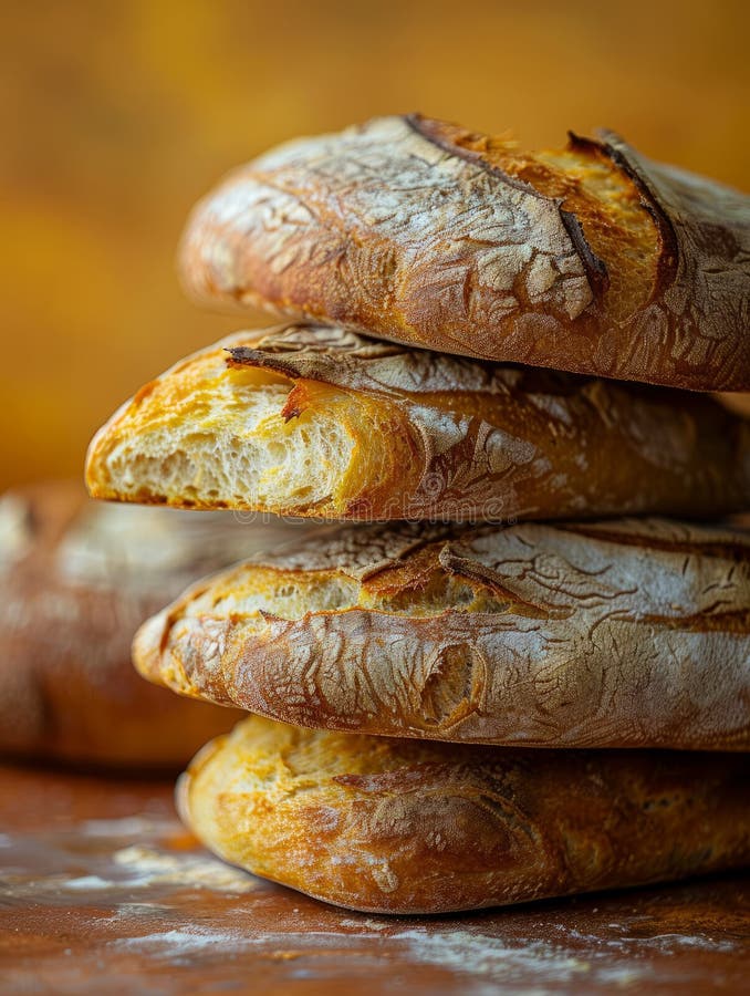 Stack of Crusty, Golden Baguettes in a Rustic Setting. Stock Image ...