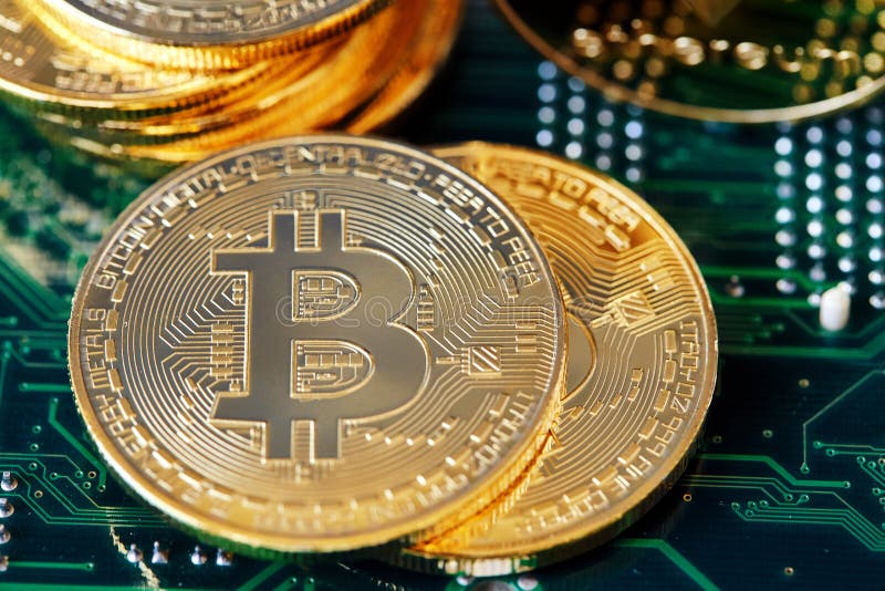 Stack of Cryptocurrencies on Motherboard. Bitcoin As Most Important ...