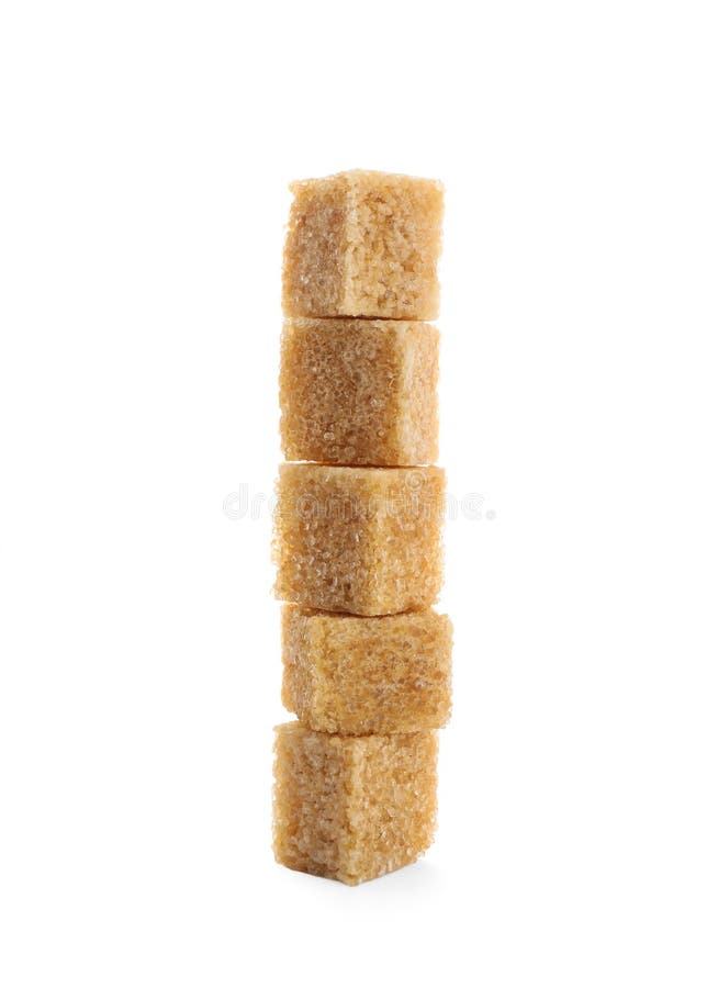 Stack with Cubes of Brown Sugar on White Background Stock Image - Image ...