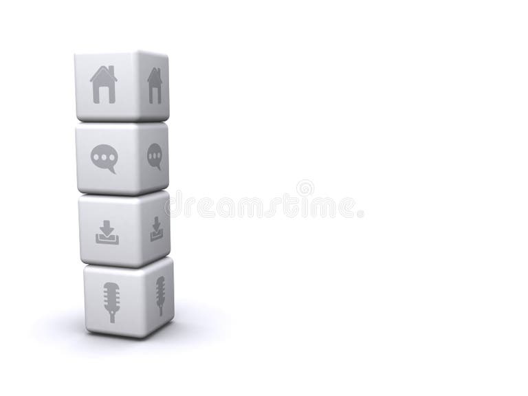Stack of cubes with icons stock illustration. Illustration of home ...