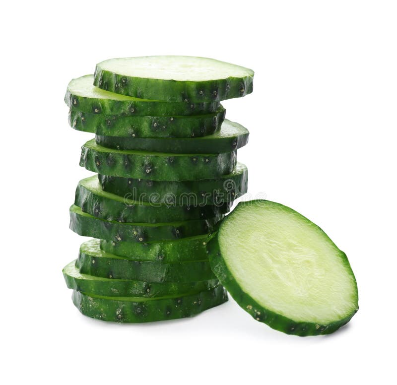 Stack of Cucumber Slices on White Background Stock Image - Image of ...