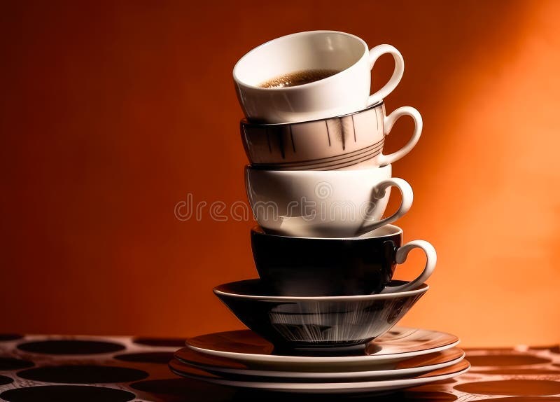 A Stack of Cups and Saucers Balancing on a Table. Created with ...