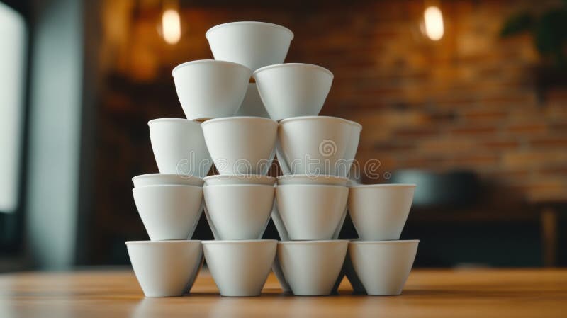A Stack of Cups Stacked on Top of Each Other in a Pyramid, AI Stock ...