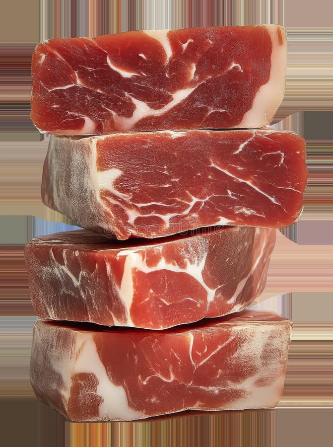 Stack of Cured Ham Slices Isolated on Transparent Background, Gourmet ...