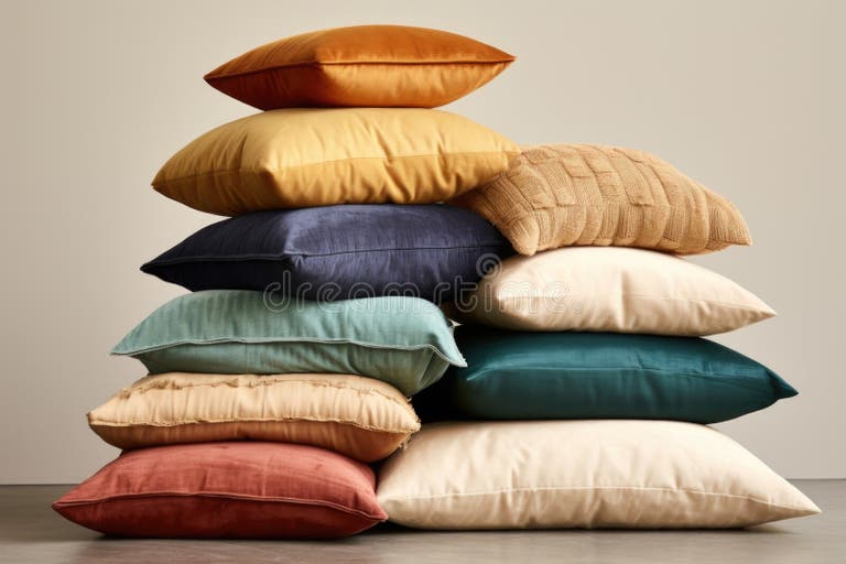 Stack of Cushions in Various Textures and Colors Stock Image - Image of ...