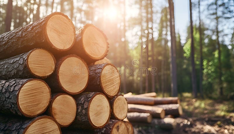 Stack of Cut Firewood in Forest on Sunny Day, Closeup Stock Photo ...