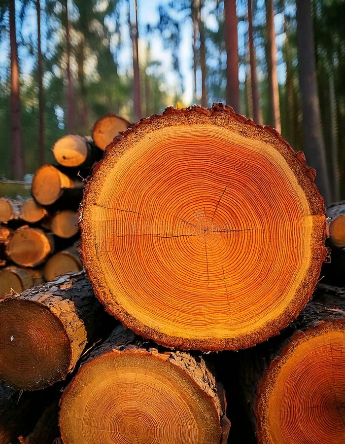 Stack of Cut Firewood Showing Fresh Raw Pine Cross-sections, Tree Rings ...