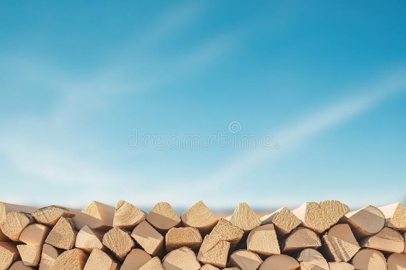 Stack of Cut Firewood Under Clear Blue Sky in Natural Landscape Setting ...