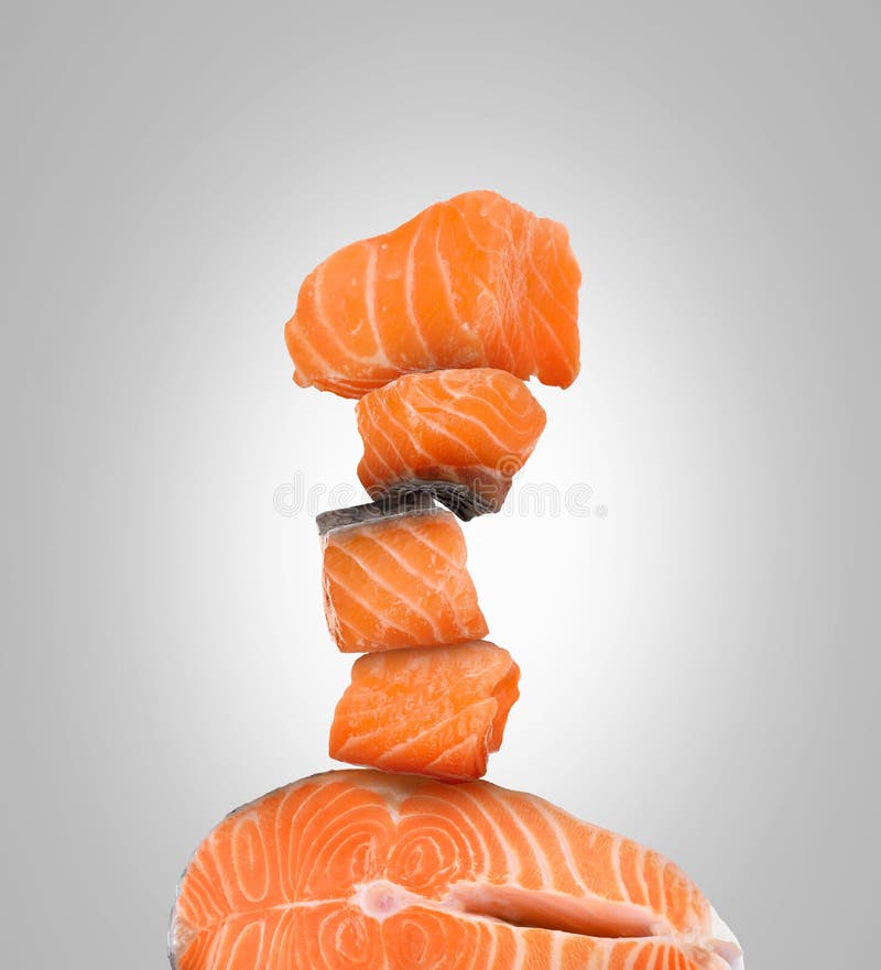 Stack of Cut Fresh Salmon on Light Grey Background Stock Photo - Image ...