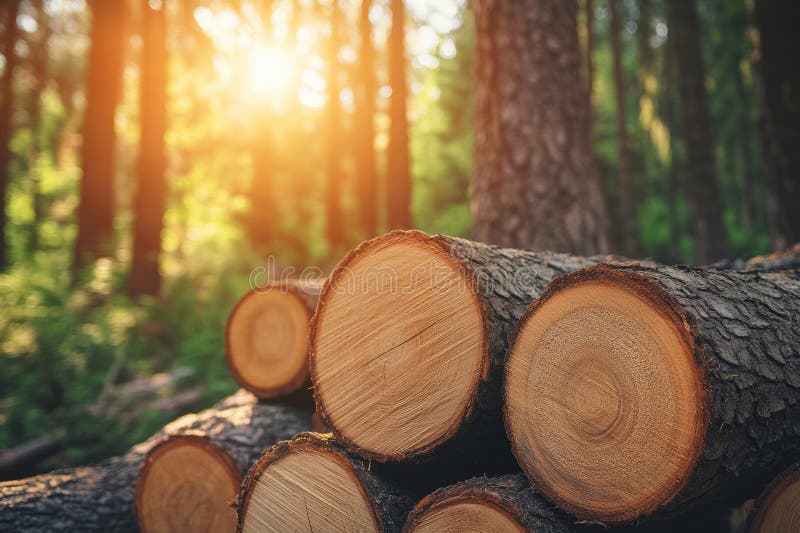 Stack of Cut Logs in Forest. Logging Industry Stock Photo - Image of ...