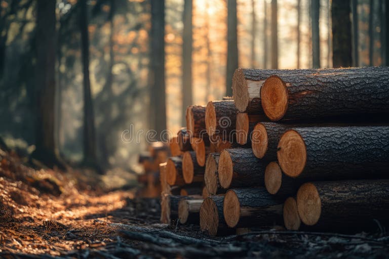 Stack of Cut Logs in Forest. Logging Industry Stock Photo - Image of ...