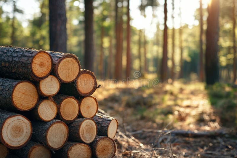 Stack of Cut Logs in Forest. Logging Industry Stock Image - Image of ...
