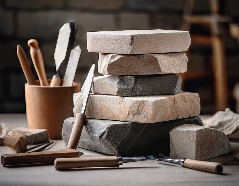 A Stack of Cut Stone Blocks of Varying Sizes and Textures Placed ...