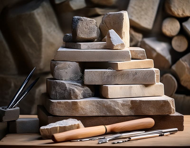 A Stack of Cut Stone Blocks of Varying Sizes and Textures Placed ...