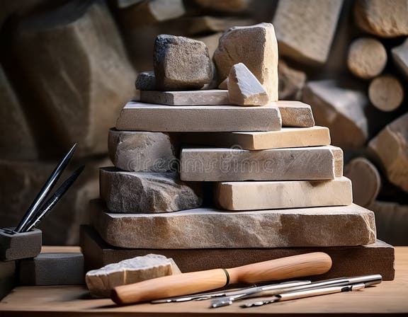 A Stack of Cut Stone Blocks of Varying Sizes and Textures Placed ...