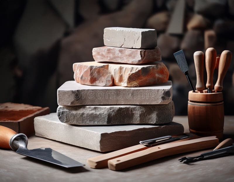 A Stack of Cut Stone Blocks of Varying Sizes and Textures Placed ...
