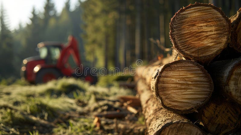 Stack of Cut Wood, Certified Sustainable Forestry Practices. Trees are ...