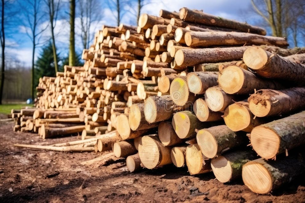 A Stack of Cut Wood Logs, Ready for Biomass Conversion Stock Photo ...