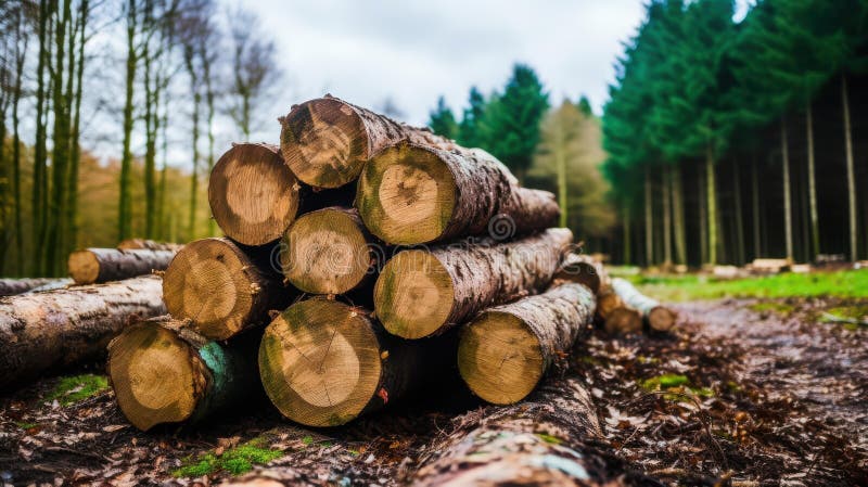 A Stack of Cut Wooden Logs in a Forest Setting Stock Illustration ...