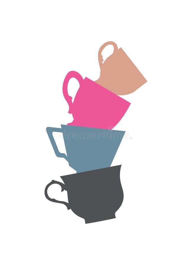 Stack of Cute Colorful Cups. a Pyramid of Mugs on a White Background ...