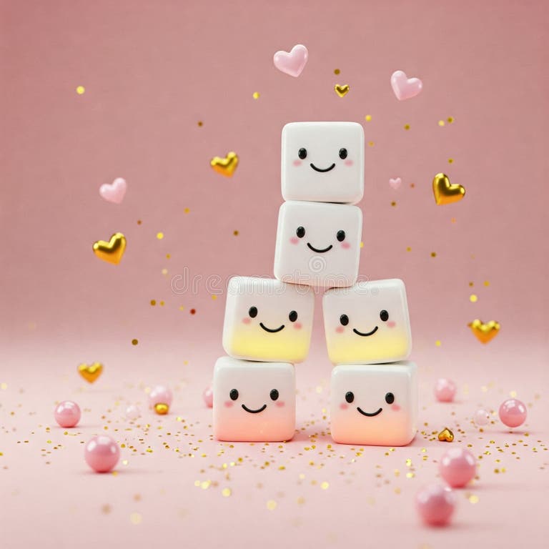Stack of Cute Smiley Face Cubes with Glitter and Hearts Stock ...