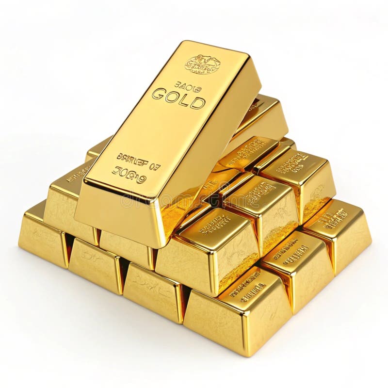 Stack of 3D Gold Bars with a Large Gold Ingot Isolated on Transparent ...
