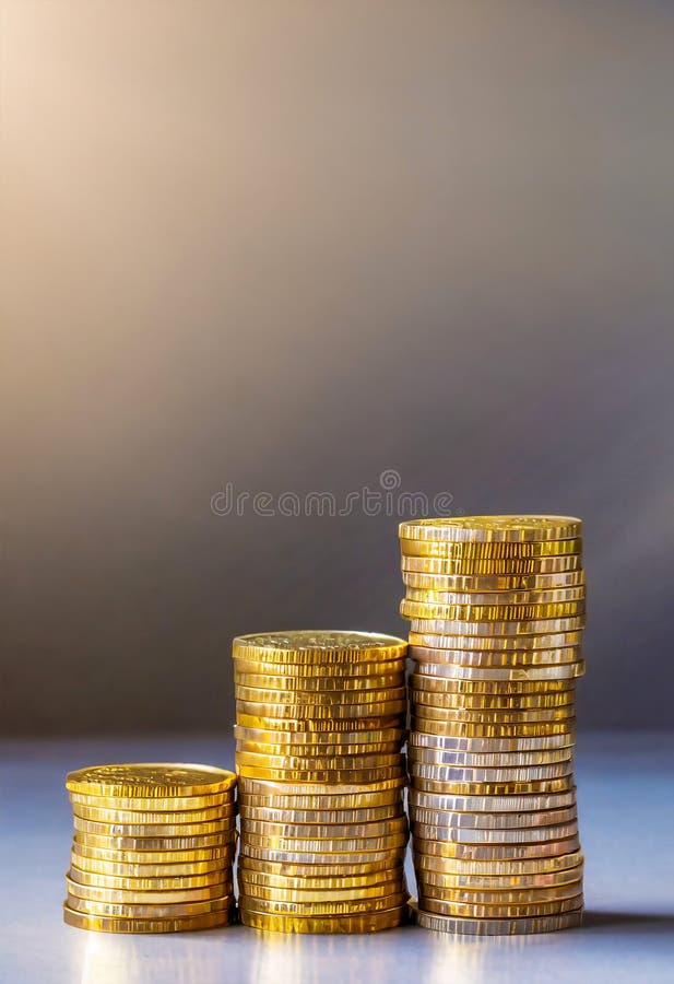 Stack of 3D Golden and Silver Coins on Gradient Mauve Background Stock ...