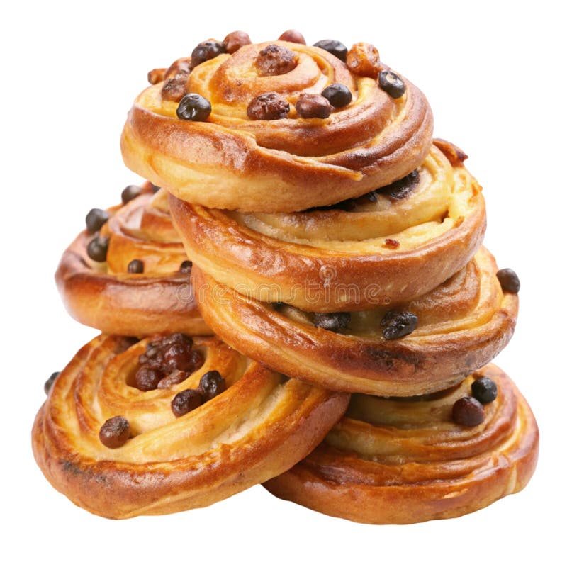 Stack of Danish Pastries with Raisins Isolated on White Background ...